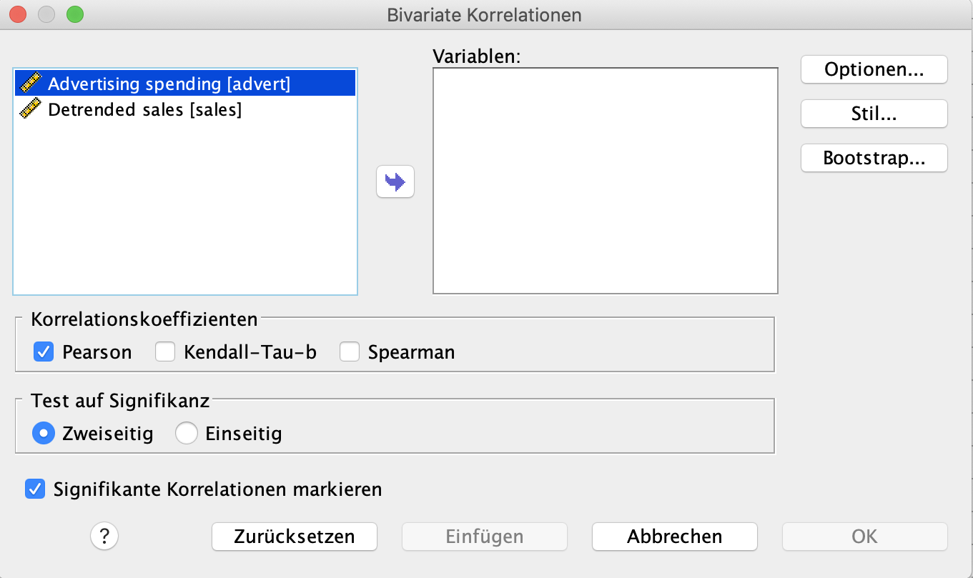 Korrelationsanalyse in SPSS